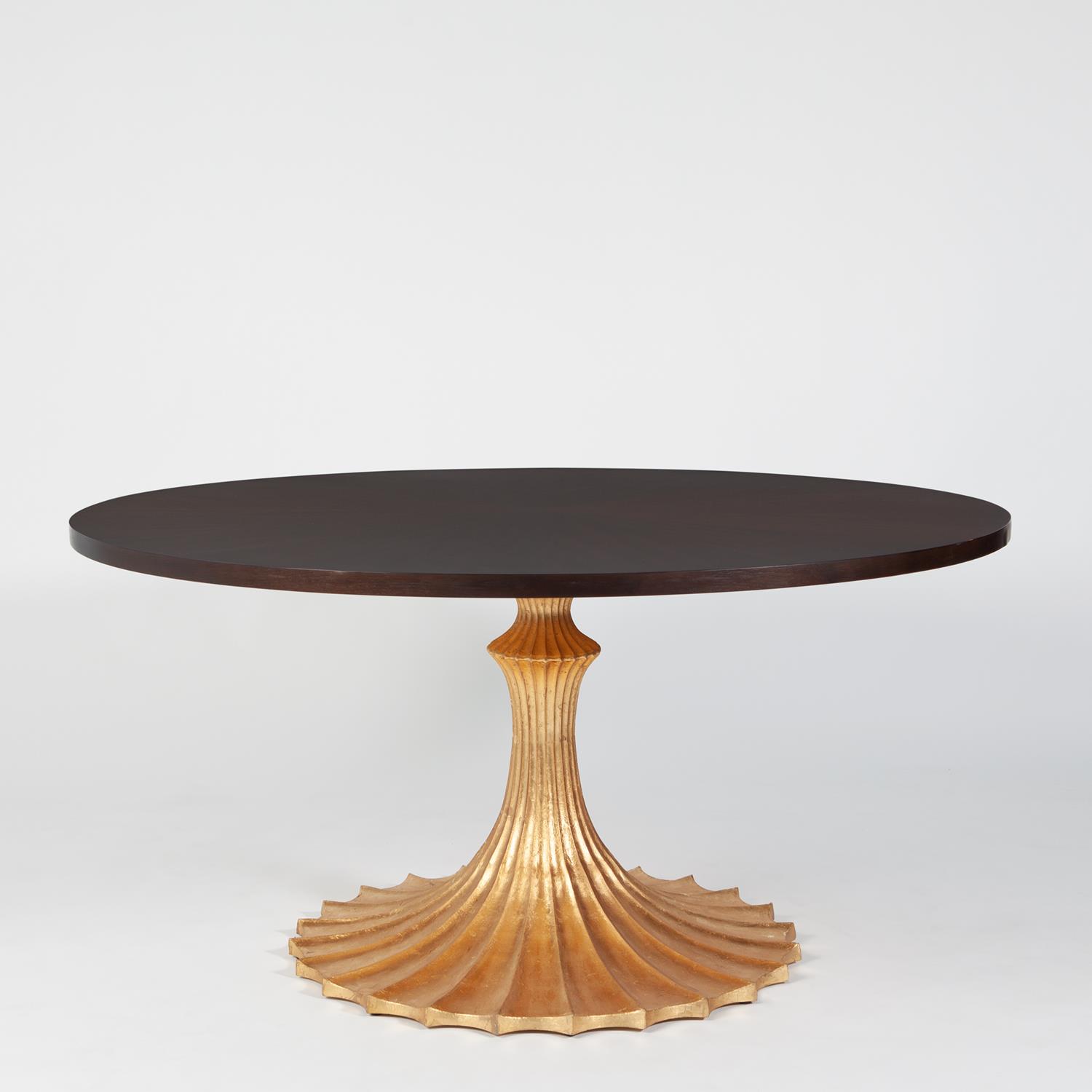 Flute Table 60" Walnut Top w/34" Gold Leaf Base